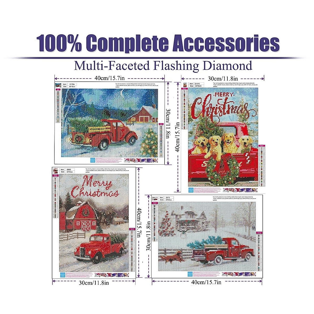 LWZAYS 4 Pack 5d Diamond Painting Kits for Adults,Christmas Truck DIY Full Drill Diamond Art Kits Paint with Diamonds Full Drill Gem Art and Crafts,DIY Gift and Home Decor 12X16inch