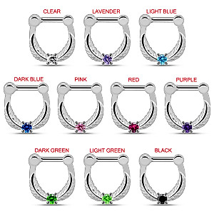 PiercingPoint Light Green Crystal Stone Leaf with Round CZ Stone 16 Gauge Clicker Septum Nose Ring Septum Jewelry