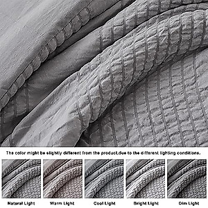 Seersucker Grey King Size Comforter Set, 3 Pieces- Soft Washed Microfiber Gray Comforter with 2 Pillowcases Shams, Fluffy Down Alternative Bedding Comforter Sets for All Season (104x90 inches)