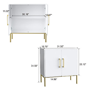 JOZZBY Buffet Sideboard Cabinet with Storage, Modern Wooden Free Standing Cabinet with Adjustable Shelves, White and Gold Cabinets for Living Room, Kitchen, Hallway