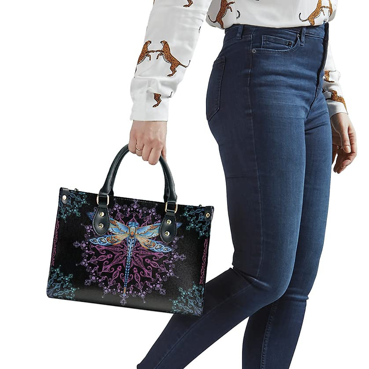 64HYDRO Hippie Mandala Dragonfly, Dragonfly Lovers Purses for Women, Shoulder Bag, Handbags for Women, Valentines Day Gifts for Her, Gifts for Sisters, Daughter, Mom, Friends - Travel Work Leather Bag