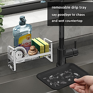 2 Pack Kitchen Sponge Holder - Kitchen Sink Organizer - Sink Caddy - Sink Tray - Soap Holder - Stainless Steel, Silver+Black, 2PCS