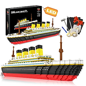 Sumkurt Titanic Building Blocks Set with LED, 3800pcs Titanic Toy Micro Building Kit, Titanic Gift Ship Model Building Bricks, DIY Educational Christmas Toys Gift