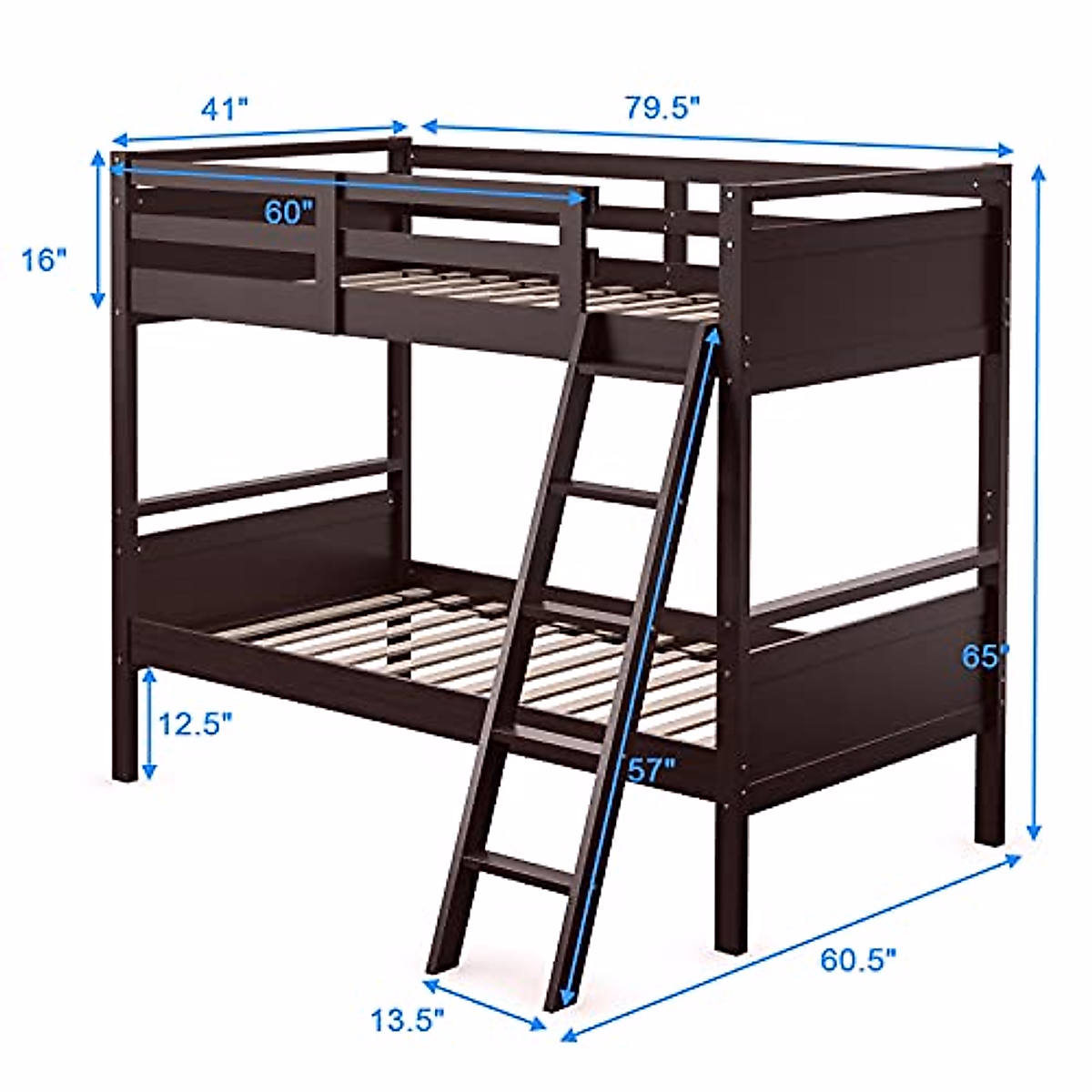 Giantex Twin Over Twin Bunk Bed, Solid Wood Twin Bunk Bed Convertible Into Two Individual Beds, Kids Twin Bunk Bed w/ Ladder & Guard Rail for Boys Girls (Espresso)