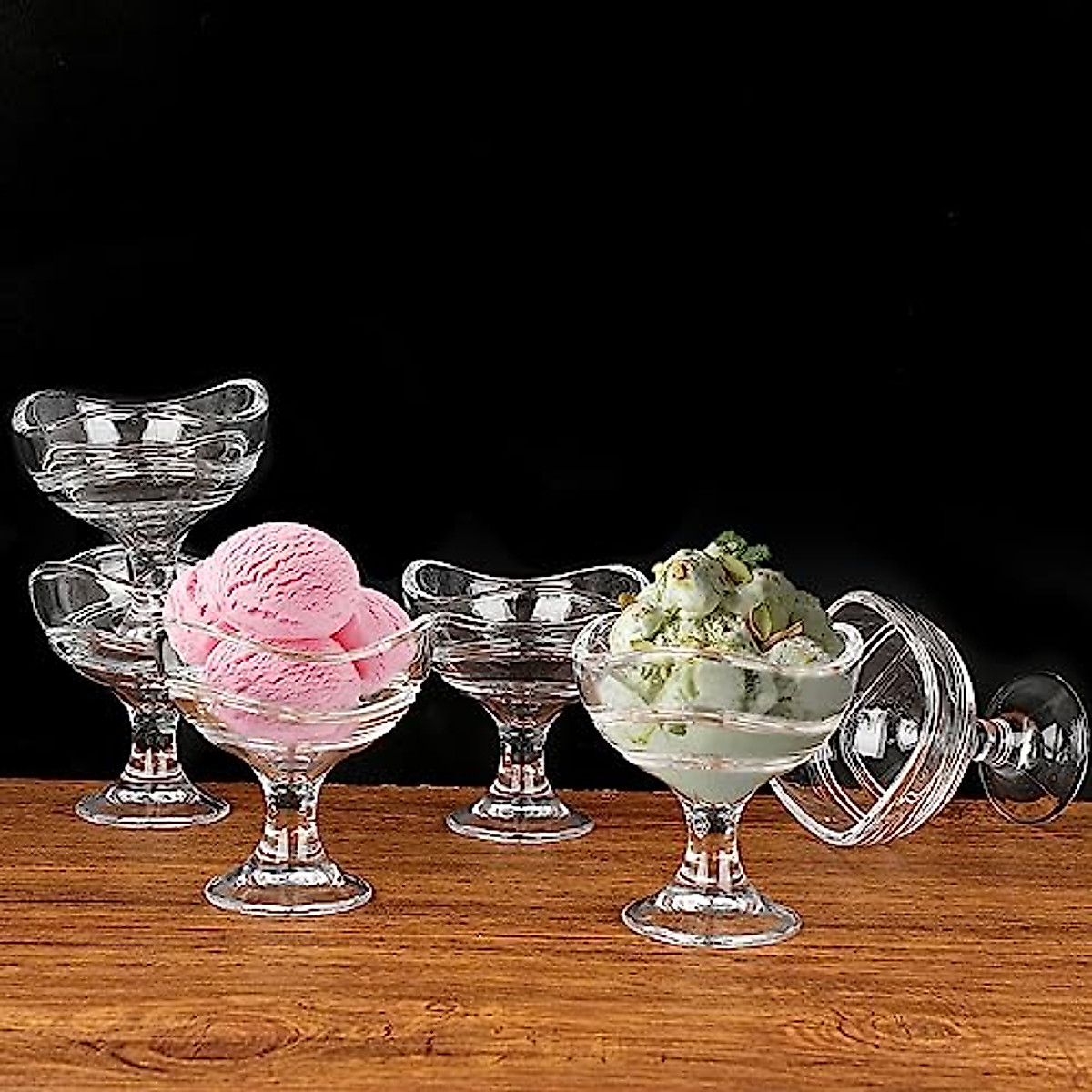 BSTKEY 6PCS Set 8.5 oz Glass Dessert Bowls/Cups, Cute Footed Dessert Bowls for Ice Cream Trifle Fruit Pudding Snack Salad Milkshakes Sundae Cocktail Drinks Party