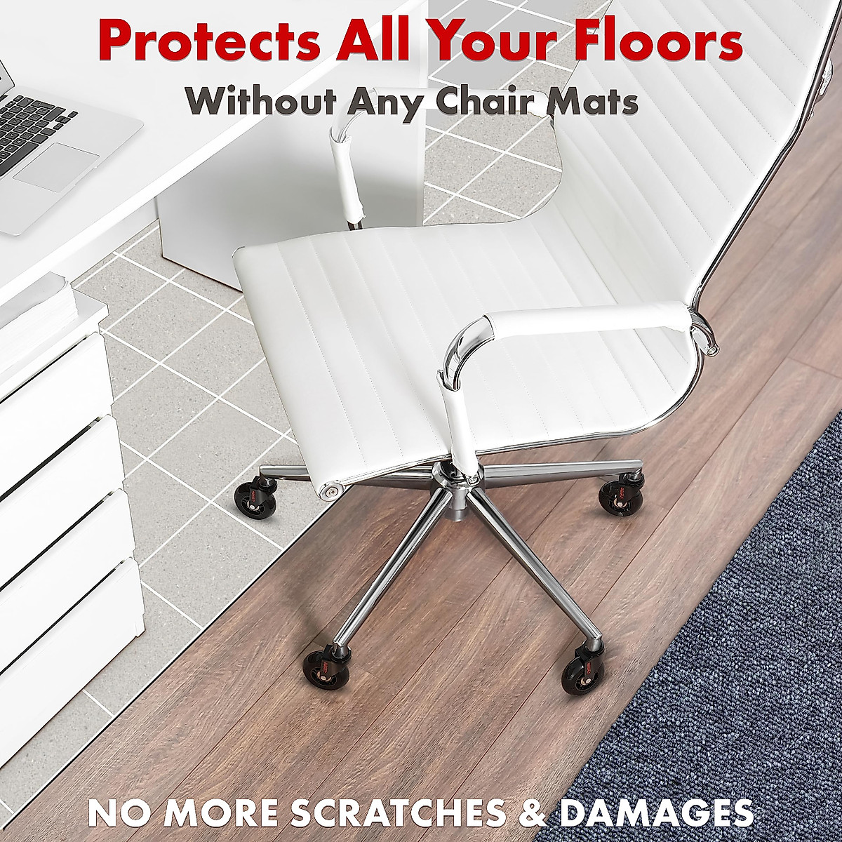 Professional Office Chair Wheels Gift Set of 5 Black - Protect All Your Floors - 3'' Heavy Duty Replacement Rubber Desk Chair Casters - Best Protection for Your Hardwood Floors