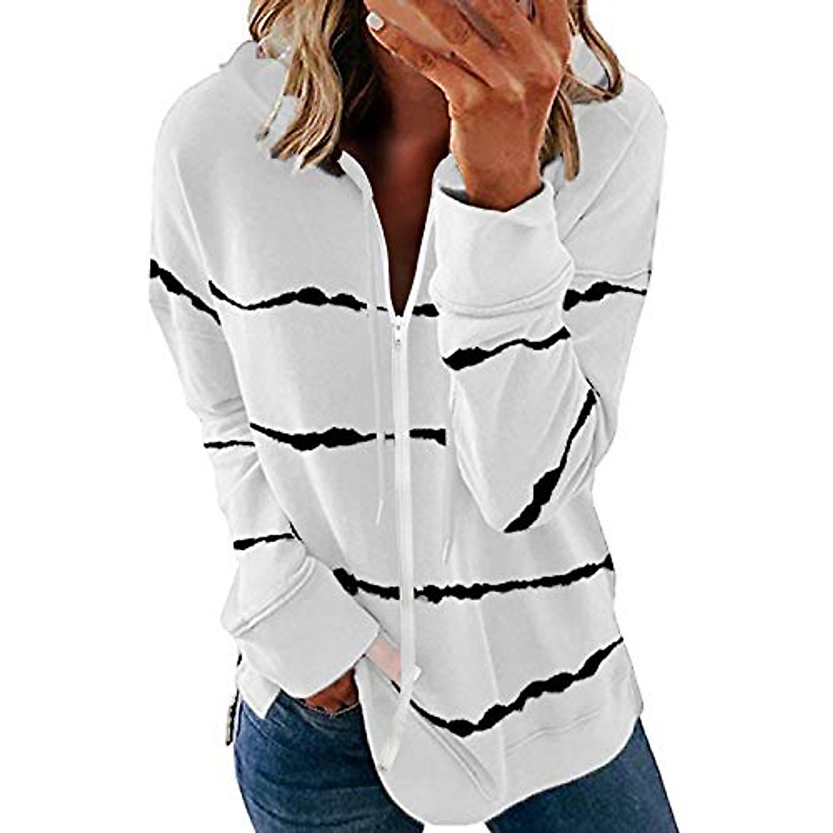 BXzhiri Striped Full Zip Long Sleeve Lightweight Sweatshirts for Women Jacket Coat Lightweight Sweatshirts