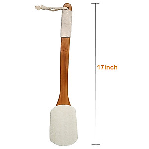 Leotruny 100% Natural Exfoliating Loofah with Long Wooden Handle Shower Back Brush (Off-White (1 Pack))