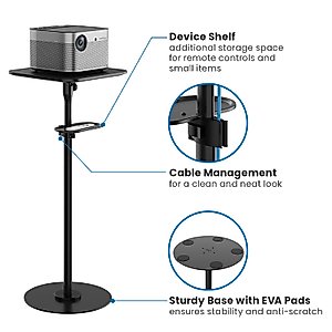 Mount-It! Dual Use Projector Stand, 2 Mounting Options: 1/4" Screw and Platform Portable Projector Stand For Mini Projectors Adjustable Height Floor Stand 13.2 lb load, For Home, Office, Studio, DJs