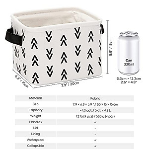 Sea Team Foldable Mini Square New Black and White Theme Natural Linen & Cotton Fabric Storage Bins Simple Desk Shelf Baskets Organizers - Set of 4