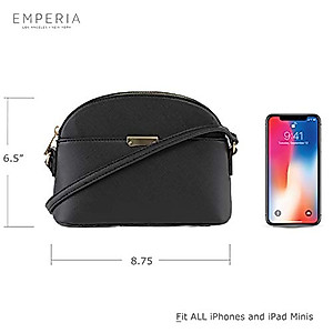 Emperia Ava Small Cute Saffiano Faux Leather Dome Crossbody Bags Shoulder Bag Purse Handbags for Women Black