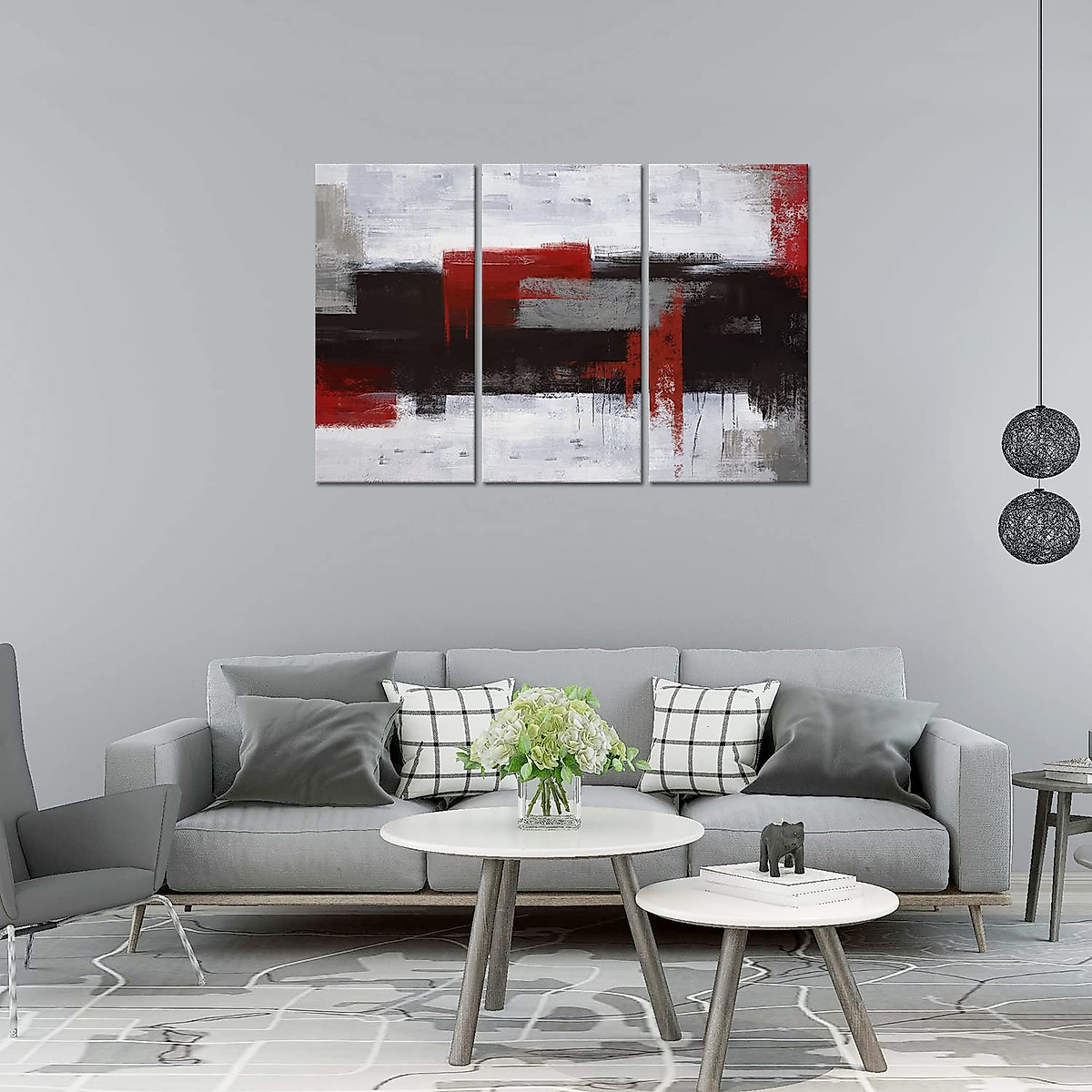 Red Abstract Wall Art-Abstract Picture 3 Piece Canvas Print Wall Painting Modern Artwork Canvas Wall Art for Living Room Home Office Decor