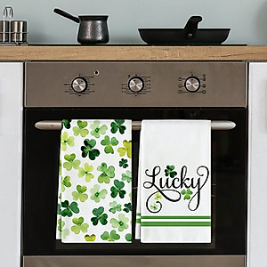AnyDesign St. Patrick's Day Kitchen Towel 18 x 28 Inch Watercolor Lucky Shamrock Dish Towel Hand Drying Tea Towel for Cooking Baking Cleaning Wipes, Set of 2