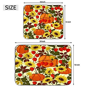 Sunflower Pumpkin Lantern Kitchen Drying Mat 18 x 24 Inch - Reversible Super Absorbent Fiber Dish Drying Pad with Non-Slip Backing for Countertop Tea Coffee Bar Accessories