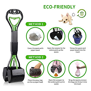 HEAPETBON 17.7" Pooper Scooper for Dogs, Folding Poop Scoop for Long Handle, Stable Jaw Scoop Easy for Small Pet Poop, Grass and Gravel Pick Up - Green