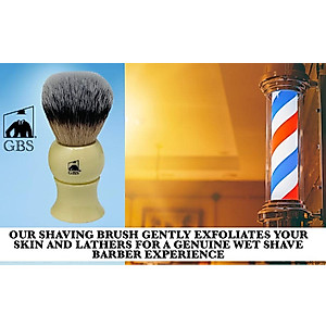 G.B.S Heavy Duty Ceramic Ivory Shaving Set - Mug with Knob Handle, Faux Ivory Handle Shaving Brush and Natural Shave Soap