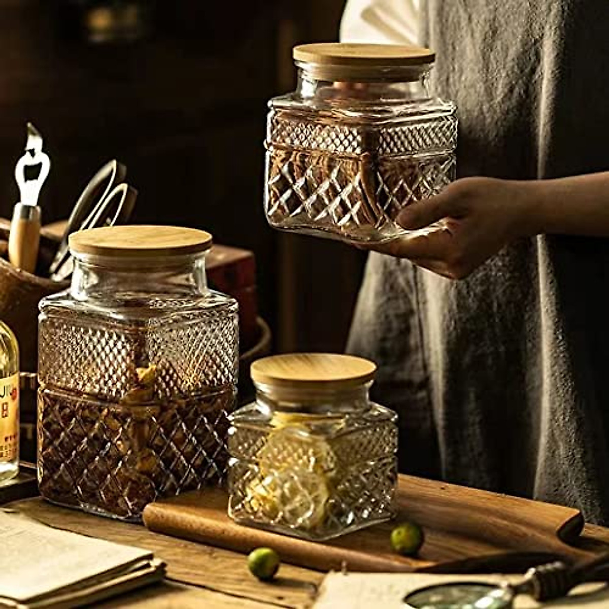 Vintage Embossed Glass Storage Jars Set | 3 Sizes