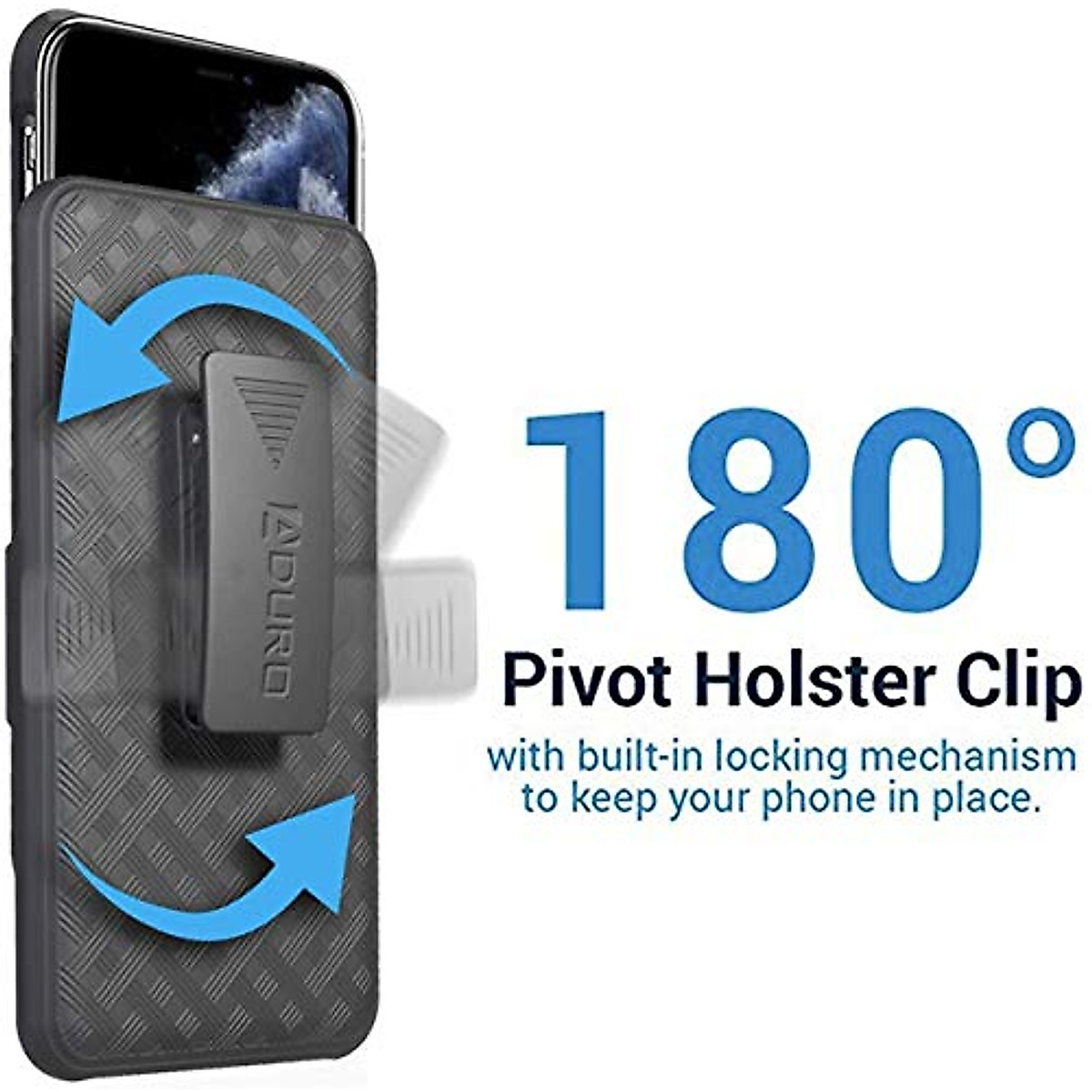 Aduro Combo Case & Holster for iPhone 11 Pro Max, Slim Shell & Swivel Belt Clip Holster, with Built-in Kickstand for Apple iPhone