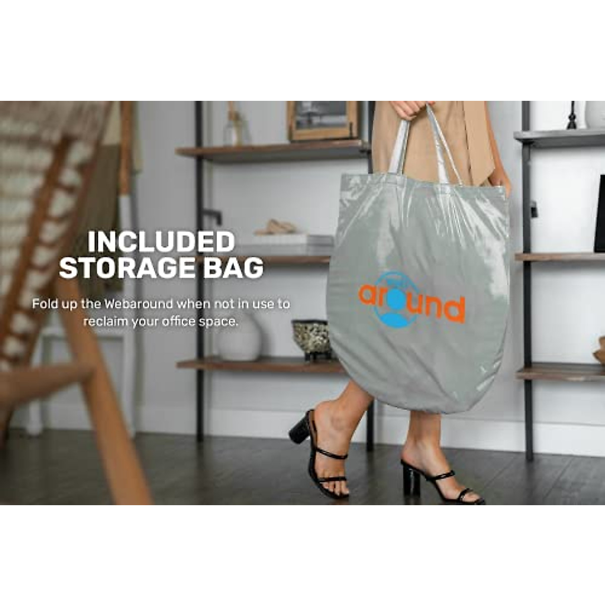 Webaround Big Shot 56" | Grey | Portable Collapsible Webcam Backdrop | Attaches to Any Chair | Wrinkle-Resistant Fabric | Ultra-Quick Setup and Takedown | Perfect for Zoom, Webex, Teams, etc.