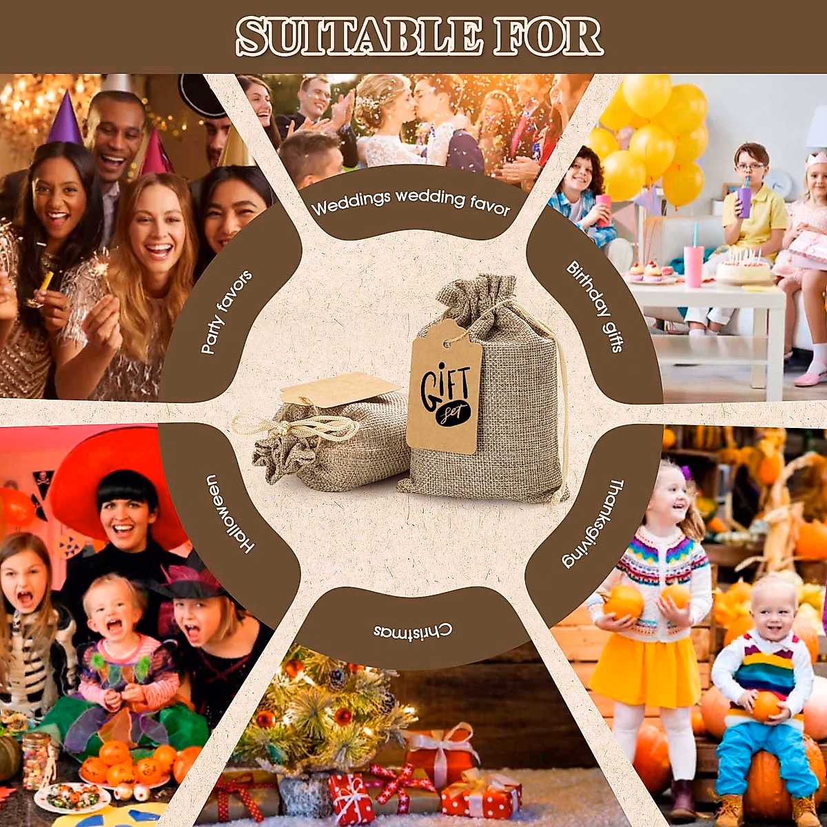 flowsac 25PCS Burlap Gift Bags With Drawstring, 4x6 Small Party Favor Gift Bags, Burlap Bags Linen Sacks Bag for Christmas, Party, Jewelry Pouches, Festival, Birthday, DIY Craft Bags