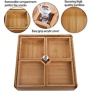 WUWEOT Bamboo Nut and Candy Serving Tray, Party Appetizer Platter Veggie Dish, Candy Bowl with Acrylic Lid & Removable Dividers for Party, Taco Dip Parties Platters & Chip Bowls
