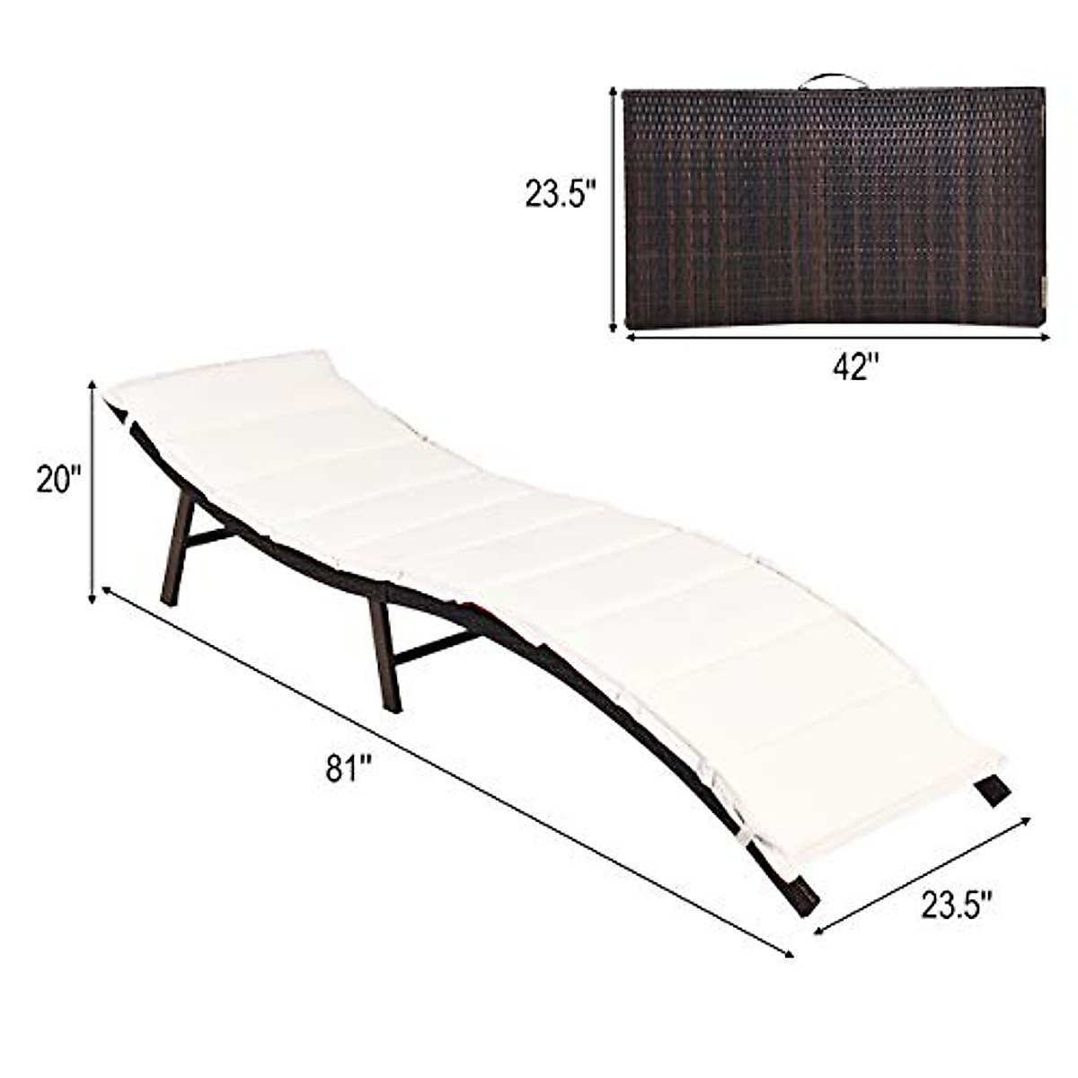 Tangkula Set of 2 Patio Chaise, Foldable Outdoor Patio Wicker Lounger Chair, with Double-Sided Cushions, Suitable for Poolside Garden Lawn Backyard Deck and Sunroom