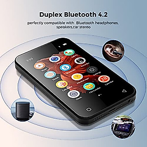 TIMMKOO MP3 Player with Bluetooth, 4.0" Full Touchscreen Mp4 Mp3 Player with Speaker, Portable HiFi Sound Mp3 Music Player with Bluetooth, Voice Recorder, E-Book, Supports up to 512GB TF Card (Black)