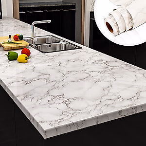 YENHOME Marble Wallpaper 393x30 inch White Grey Granite Marble Contact Paper Kitchen Counter Top Covers Peel and Stick Countertops Removable Self Adhesive Wall Paper for Countertops Kitchen Cabinets
