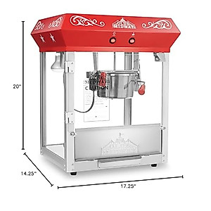 Olde Midway Bar Style Popcorn Machine Maker Popper with 6-Ounce Kettle - Red