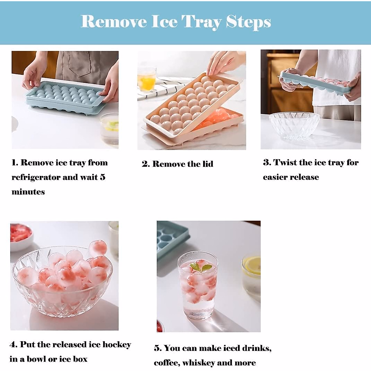 2-Pack Silicone Ice Cube Trays with Lid/Bin/Scoop - Freeze Pieces of Ice for Chilling Drinks and Cocktails - Non-Toxic, BPA Free Molds - Freezer Organizer for Iced Coffee, Whiskey & More.