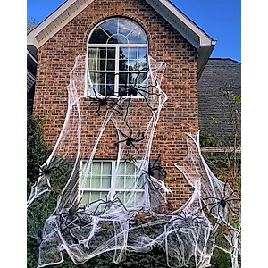 COOLJOY 200" Halloween Spider Web and 60" Giant Halloween Spider Halloween Decorations Virtual Realistic Hairy Spider Halloween Outdoor Indoor Decoration