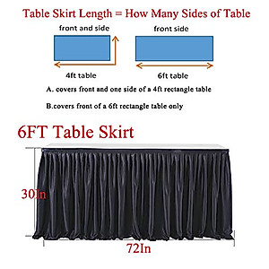 PARTISKY Black Polyester Table Skirt for Rectangle Tables 6ft, Wrinkle Resistant Pleated Ruffle Table Cloth for Banquet Wedding Trade Baby Shower Display Gift Dining Table