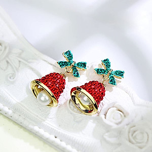 Red Crystal Elk Stud Earrings Asymmetric Santa Hat Butterfly Bell Christmas Earrings Dainty Star Moon Dragon Drop Earrings for Women Teen Girls (Christmas Bell)