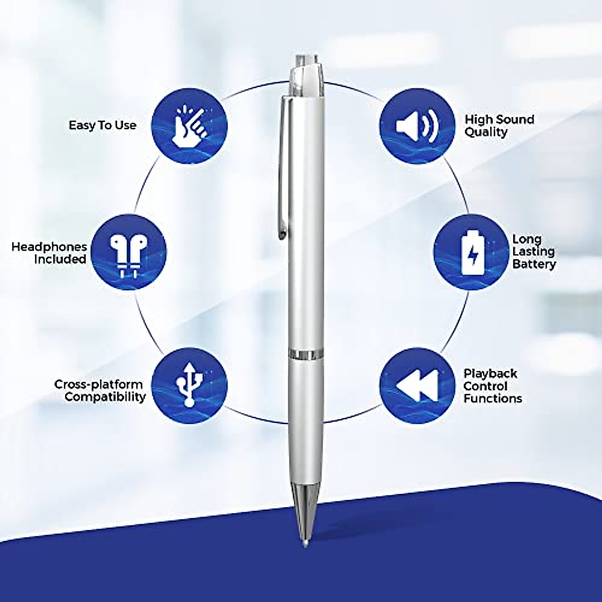 Audio Recording Voice Recording Device - Audio Recordings - 1 Click Operation - Portable USB Playback - 16GB Storage - 400 Hours of Audio - Voice Recorder for Lectures and Meetings