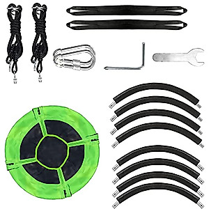 Hisecome 40 Inch Saucer Tree Swing Set for Kids & Adults, Adjustable Swing Sets for Backyard or Outdoor Playground 900D Oxford Fabric,Heavy Duty Round Swing Green & Black