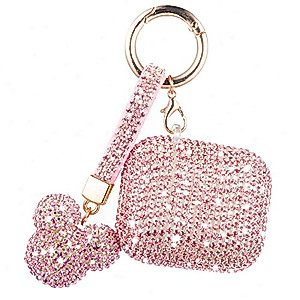 Luxurious Shining Rhinestone Diamante Apple AirPods Case, Bling Sparkle Protective Cover Carrying Mickey Ball Keychain for Airpods 2nd & 1st Gen,Shockproof Anti-Scratch Anti-dust (Pink)