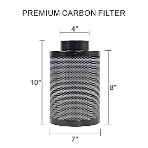 TopoLite 4" Inline Fan Carbon Air Filter Ducting Combo for Grow Tent Exhanst Kit and Hydroponic Indoor Plants Growing System