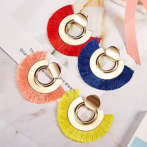 meekoo 6 Pairs Tassel Dangle Earrings Gold Hoop Fringe Earrings Bohemia Fan Shaped Earrings for Women Party and Daily Wear