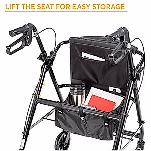 Drive Medical R726BK Foldable Rollator Walker with Seat, Black