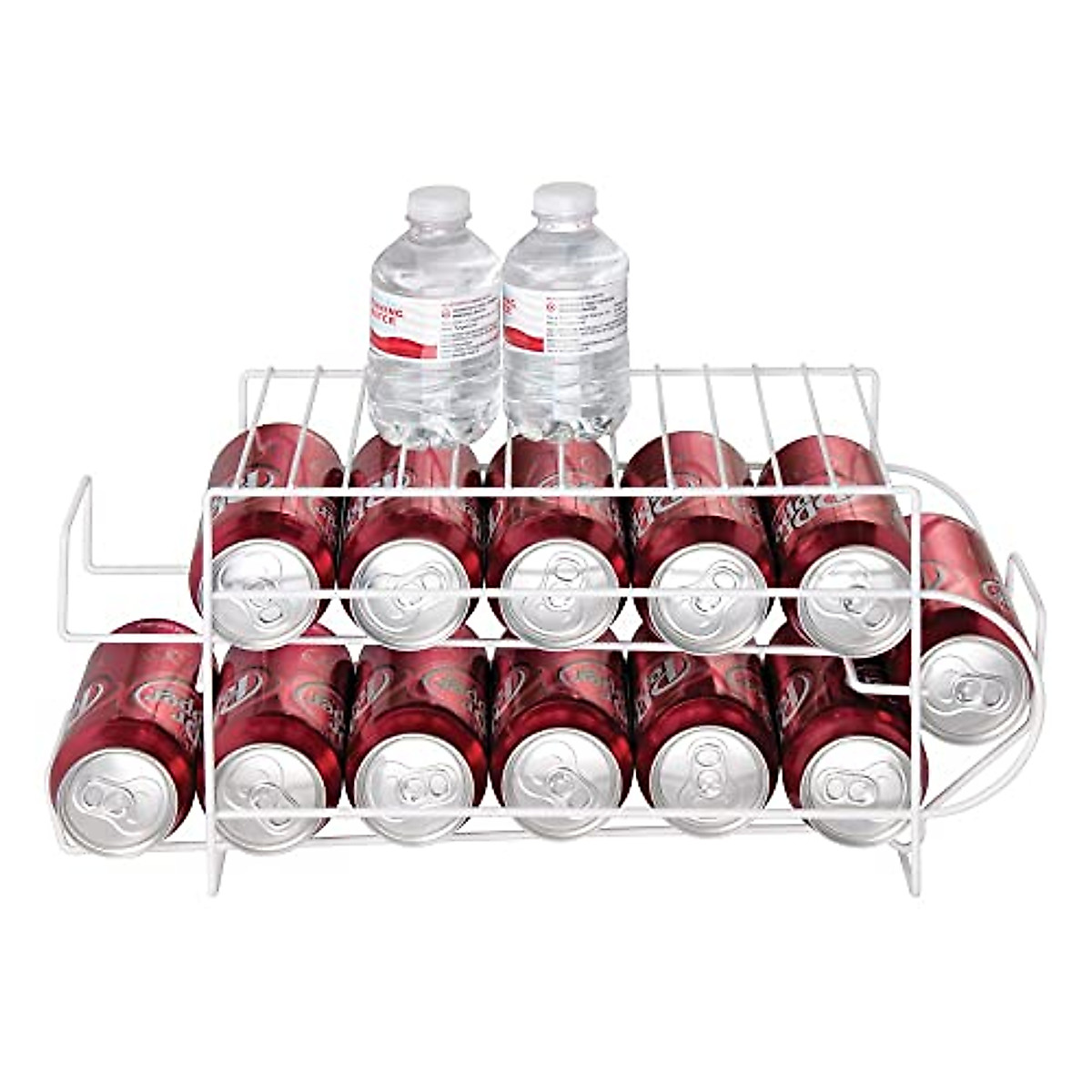 mDesign 2-Tier Metal Wire Standing Pop/Soda and Food Can Dispenser Storage Rack Organizer with Top Shelf for Kitchen Pantry, Countertop, Cabinet - Holds 12 Cans - 2 Pack - White