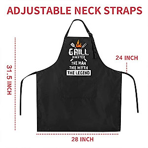 Rosoz Funny BBQ Black Chef Aprons for Men, Grill Master, Adjustable Kitchen Cooking Aprons with Pocket Waterproof Oil Proof Father’s Day/Birthday