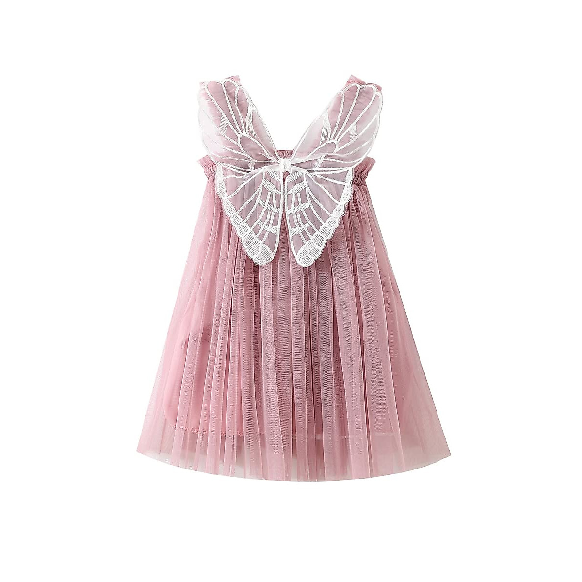 Toddler Baby Girls Princess Butterfly Wings Fairy Dresses Layered Sleeveless Tulle Tutu Dress Birthday Party Casual Outfit (Pink, 18-24 Months)