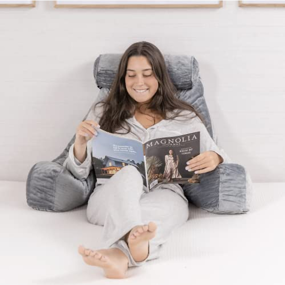 Milliard Extra Large Reading Pillow with Shredded Memory Foam, Wedge Back Rest Pillow for Sitting in Bed with Removable Velour Cover –24x18 inches (Grey)