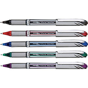 Pentel EnerGel NV Gel Ink Pen, Medium Point, Metal Tip, Assorted Ink, 5 Pack (BL27BP5M)