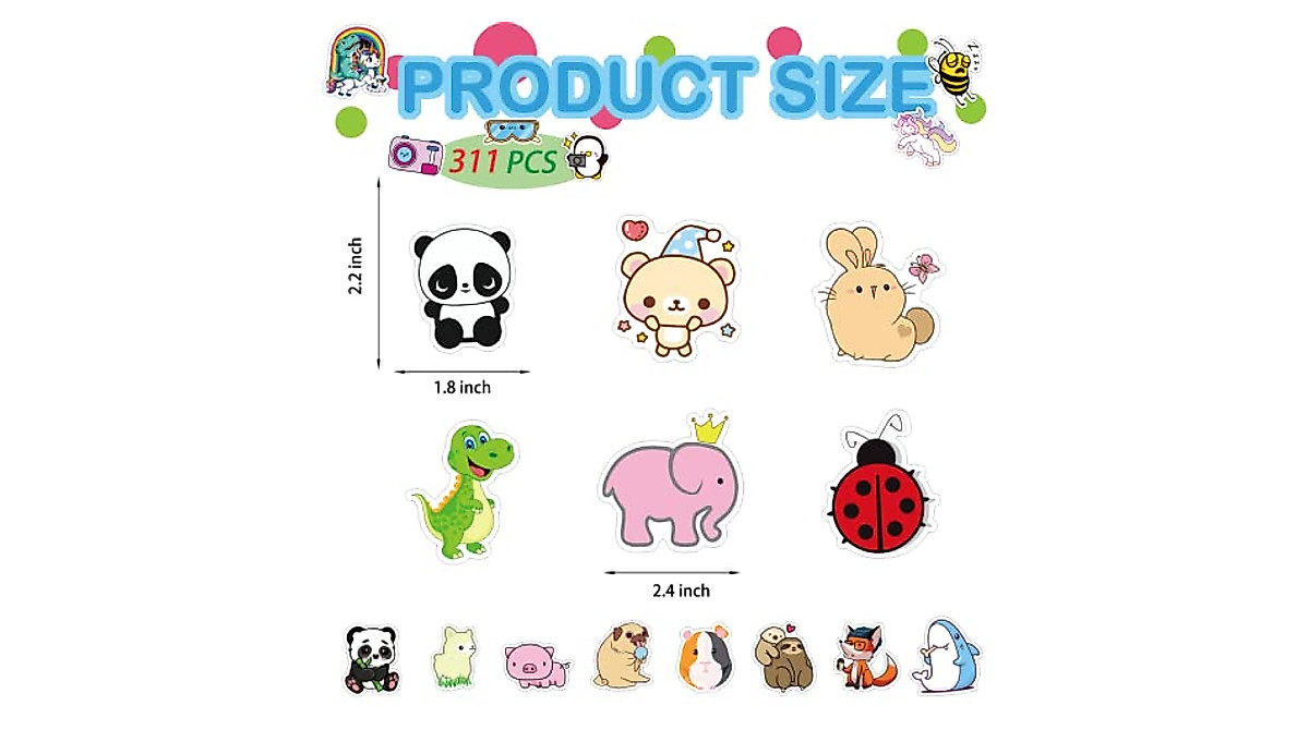 310 Pcs Cute Animal Stickers for Kids - Fun & Waterproof