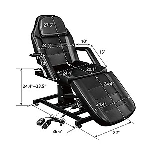 OmySalon Electric Height Adjustable Salon Tattoo Chair Esthetician Bed, Multi-Purpose Facial Bed Chair for Barber Spa Beauty Salon with Hydraulic Stool Equipment, Remote Control, Black