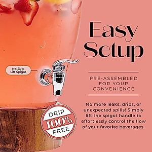 American Atelier Madera Beverage Dispenser Cold Drink Dispenser w/ 3-Gallon Capacity Glass Jug, Leak-Proof Acrylic Spigot in Gorgeous Gift Box Great for Parties, Weddings & More