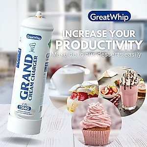 GreatWhip 2.2L Whipped Cream Charger 1364g Food Grade Nitrous Oxide Tank N2O Chargers (1 Cylinder)