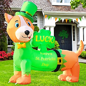 DomKom St. Patricks Day Inflatable Decorations, 4ft Cute Dog Dachshund Blow Up Lucky Day Décor Built-in LED Lights Carrying Good Luck Shamrock, for Outdoor Holiday Party, Lawn, Yard, Garden, Patio