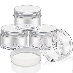 Patelai 4 Pieces Round Clear Wide-mouth Leak Proof Plastic Container Jars with Lids for Travel Storage Makeup Beauty Products Face Creams Oils Salves Ointments DIY Making or Others (Clear,2 Ounce)
